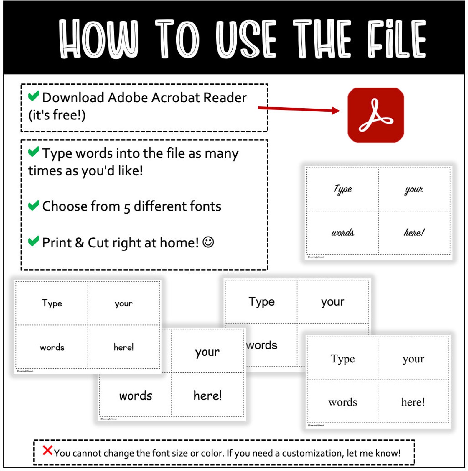 Editable 3x5" Flash Cards With 5 Different Fonts | Flashcards Template ...