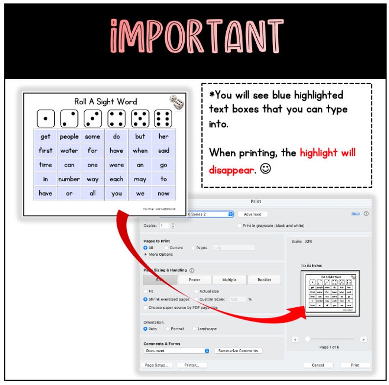 Roll A Sight Word Game Editable Downloadable File Sight Word Practice ...