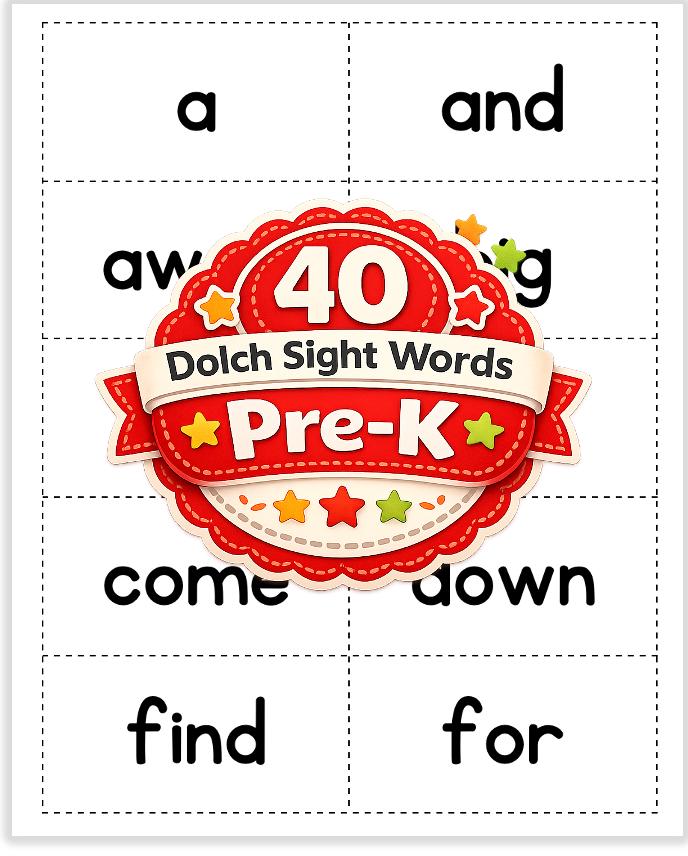 Pre-k Dolch Sight Words Downloadable | Preschool Flash Cards ...