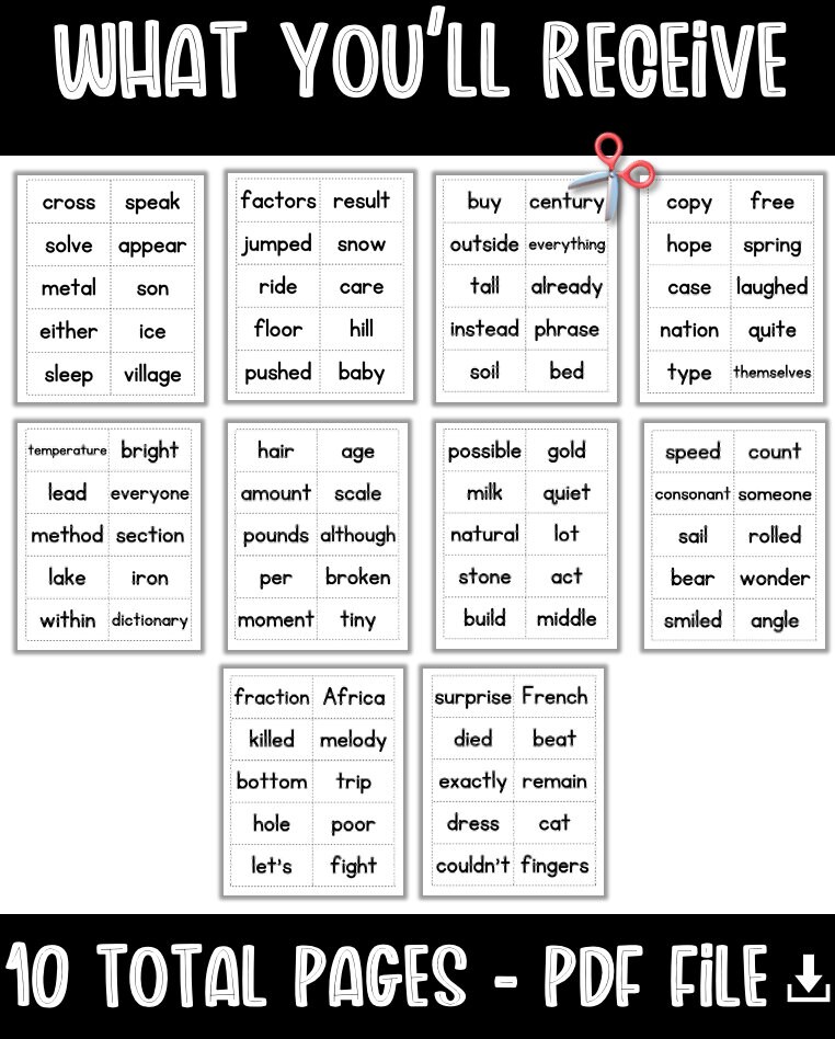 Seventh Set of 100 Fry Sight Words Downloadable | Sight Word Printable ...