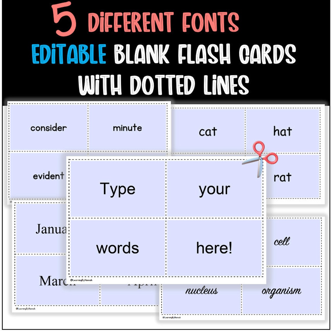 Editable 3x5" Flash Cards With 5 Different Fonts | Flashcards Template ...