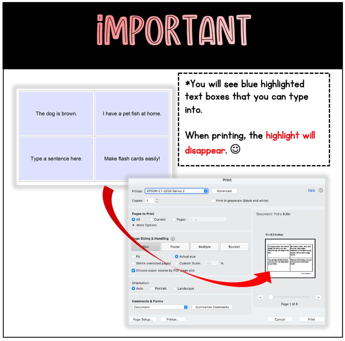 Editable 3x5" Flash Cards for Writing Sentences | Flashcards Template ...