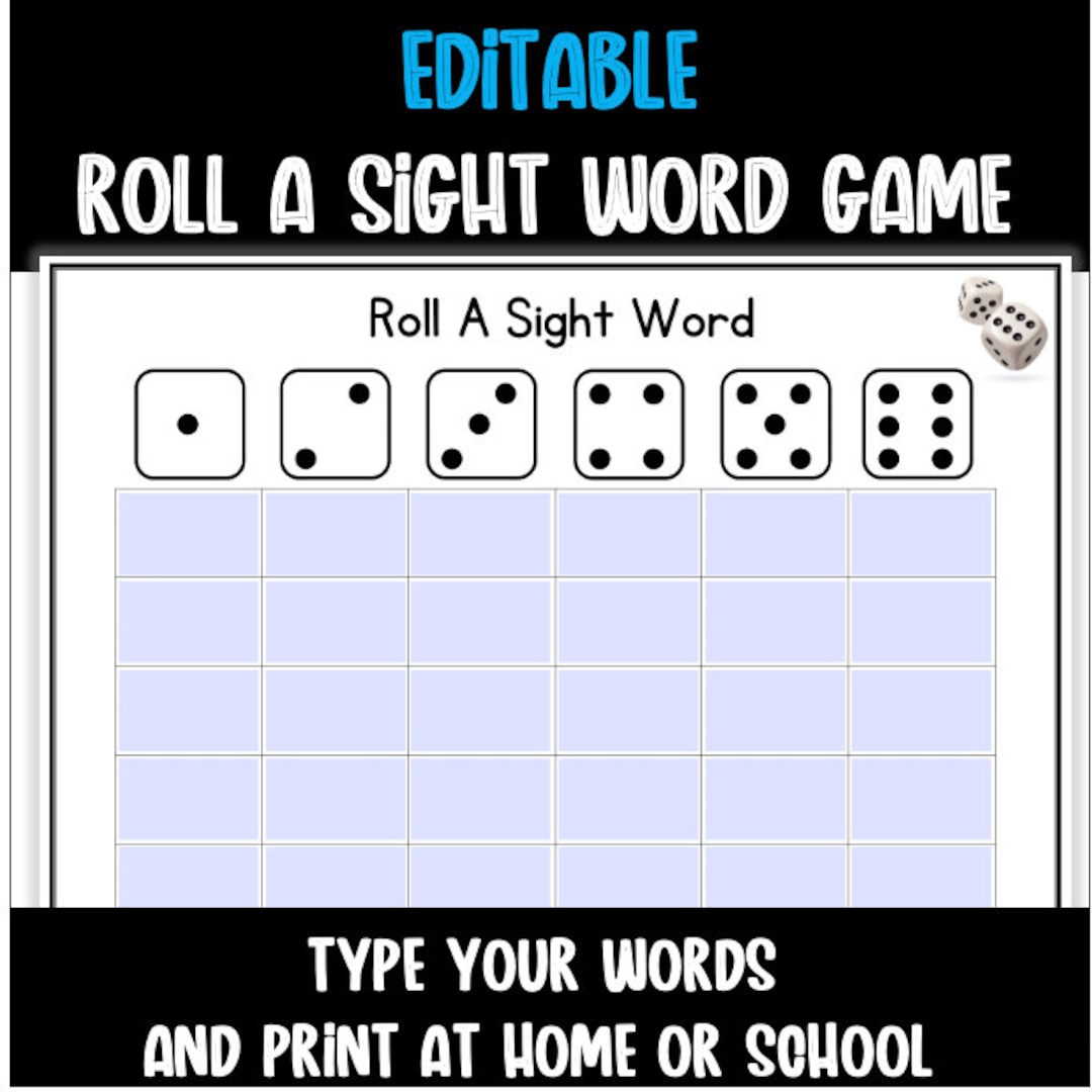 Roll A Sight Word Game Editable Downloadable File | Sight Word Practice ...