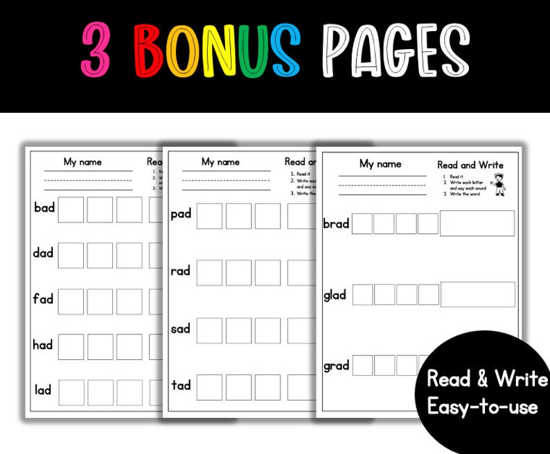 CVC -ad Word Family Worksheets | CVC Words | Kindergarten Reading ...