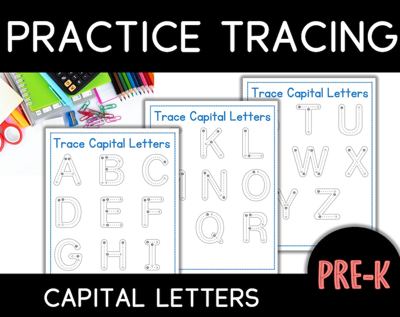 Trace Capital Letters Printable Trace Uppercase Letters Downloadable ...