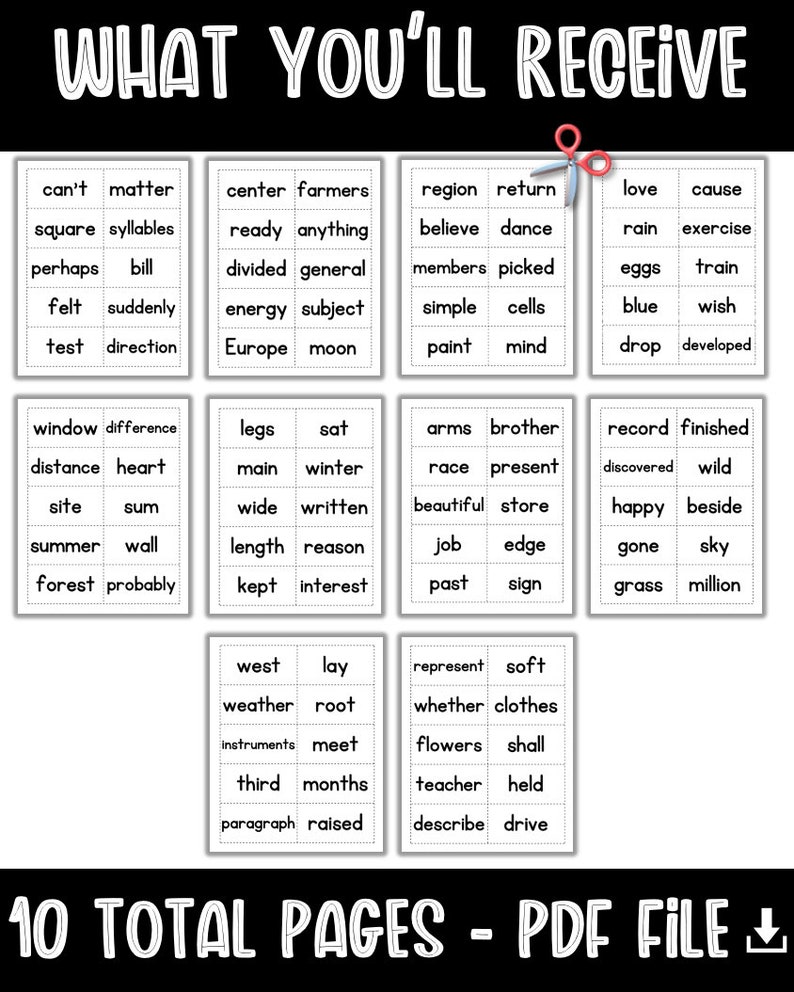 Sixth Set of 100 Fry Sight Words Downloadable | Sight Word Printable ...