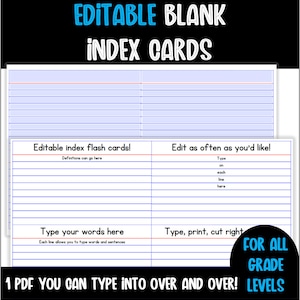 Editable Index Card Template - PDF FILE - Etsy