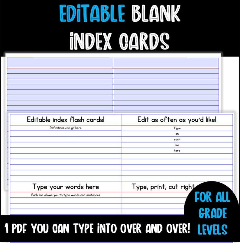 Editable Index Card Template - PDF FILE - Etsy