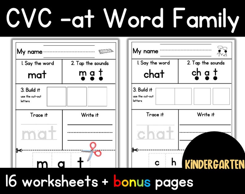 CVC -at Word Family Worksheets | CVC Words | Kindergarten Reading ...