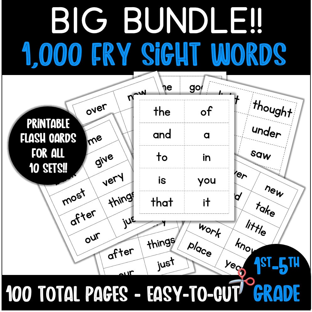 1,000 Fry Sight Words Downloadable BIG BUNDLE | Sight Words Printable ...