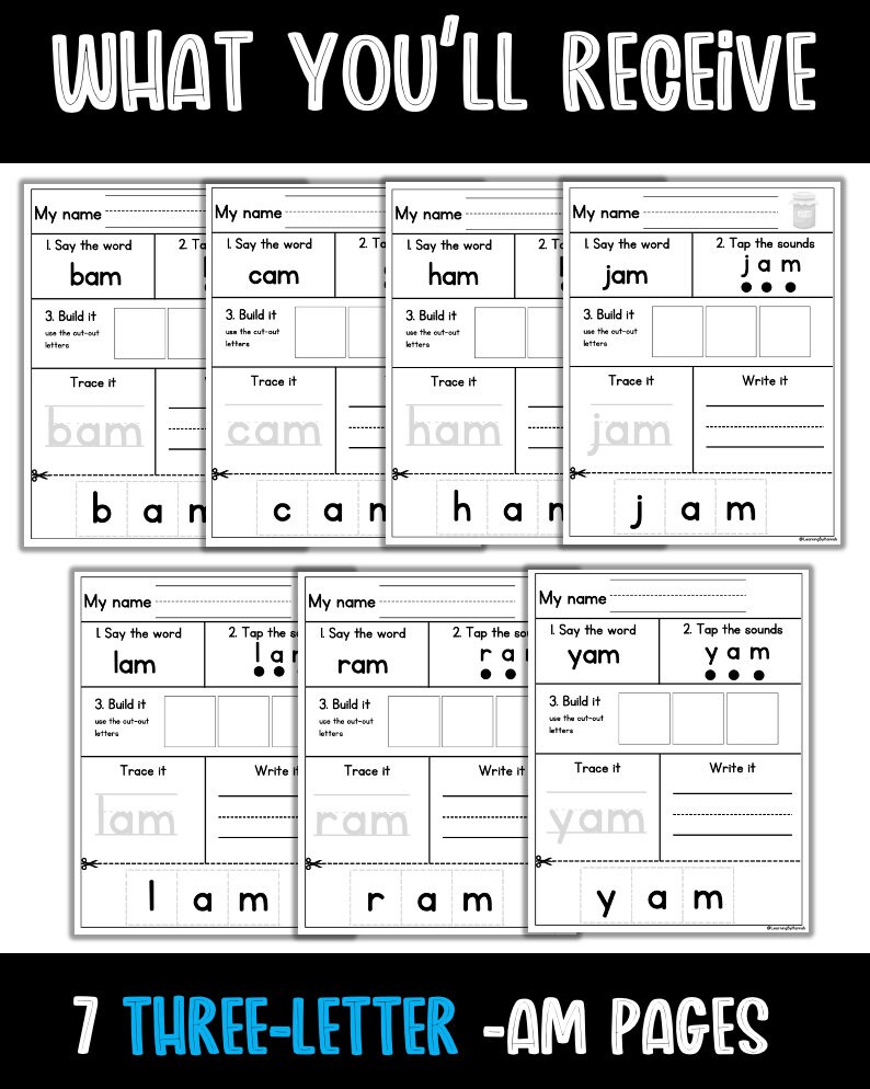 CVC -am Word Family Worksheets | CVC Words | Kindergarten Reading ...