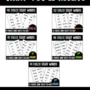 BIG BUNDLE Dolch Sight Words Downloadable | Sight Word Flash Cards ...