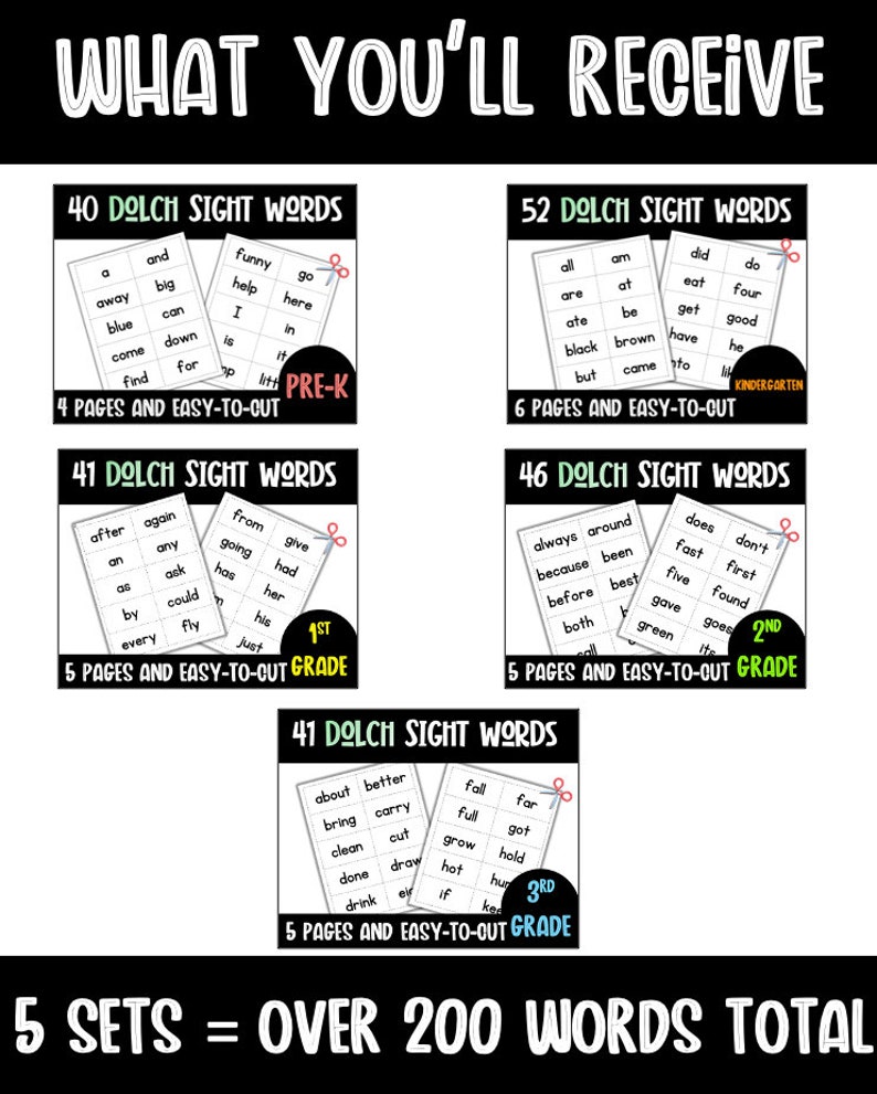 BIG BUNDLE Dolch Sight Words Downloadable | Sight Word Flash Cards ...