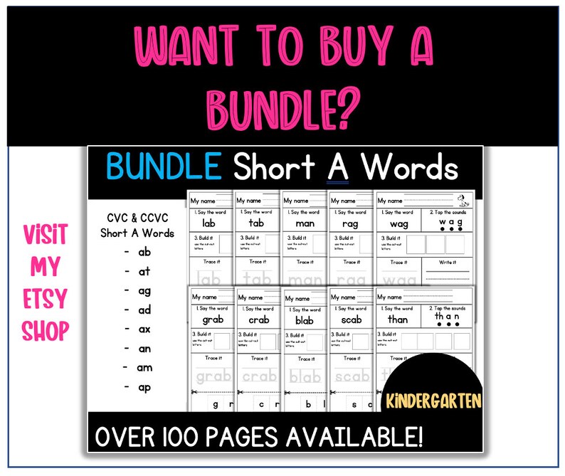 CVC -at Word Family Worksheets | CVC Words | Kindergarten Reading ...