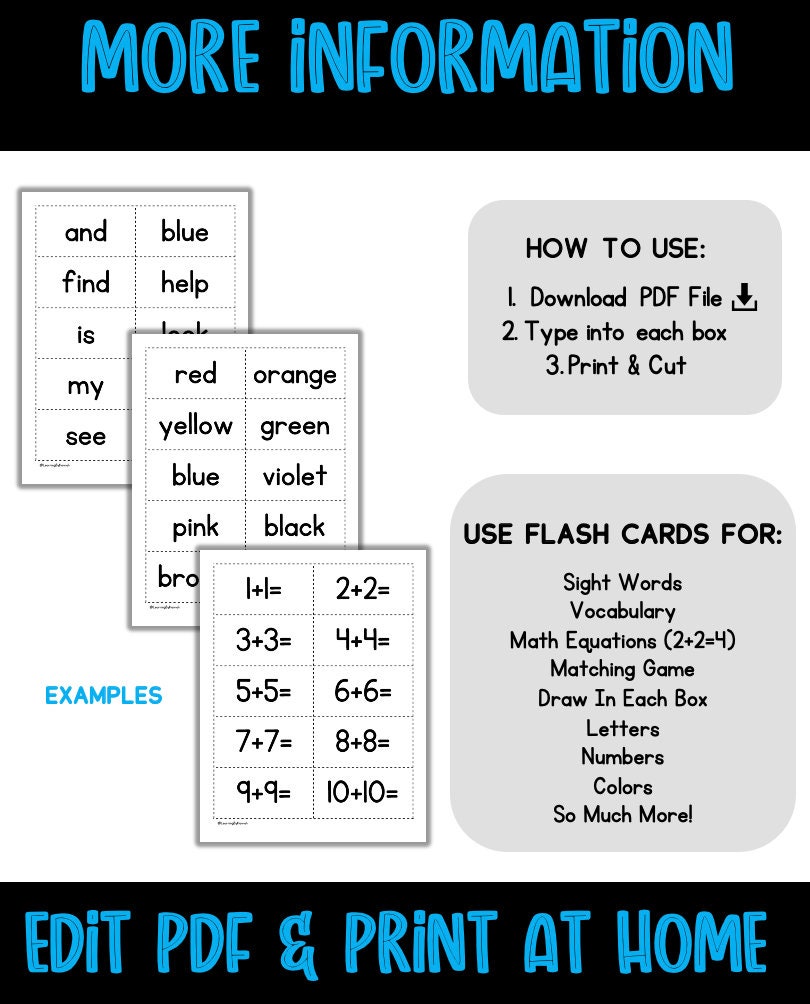 Editable Flash Cards With Dotted Lines - 10 per Page | Flashcards ...