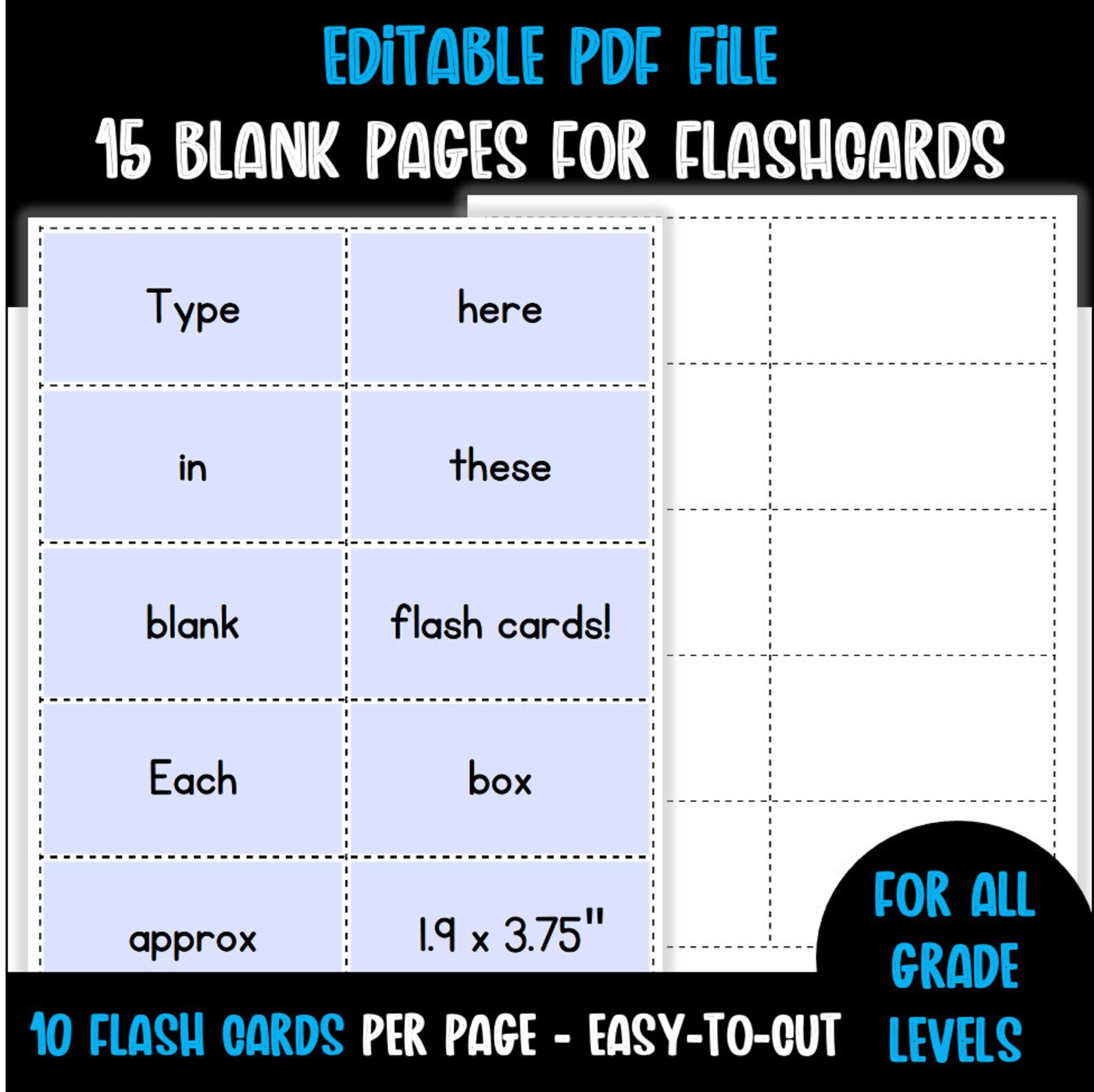 15 Blank Pages of Editable Flash Cards With Dotted Lines - 10 per Page ...