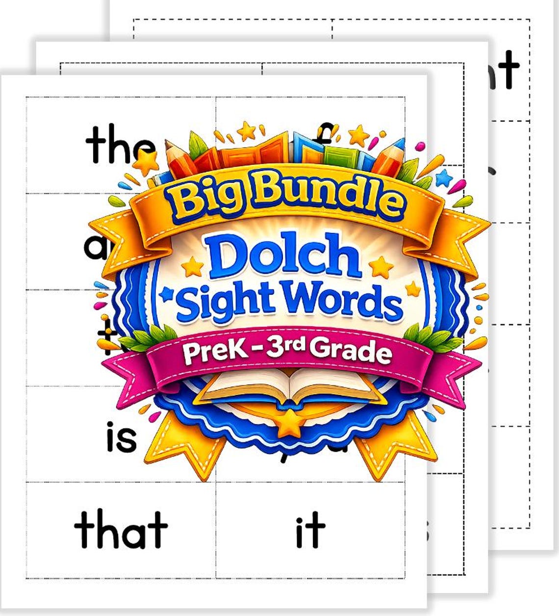 BIG BUNDLE Dolch Sight Words Downloadable | Sight Word Flash Cards ...