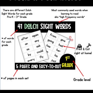 BIG BUNDLE Dolch Sight Words Downloadable | Sight Word Flash Cards ...