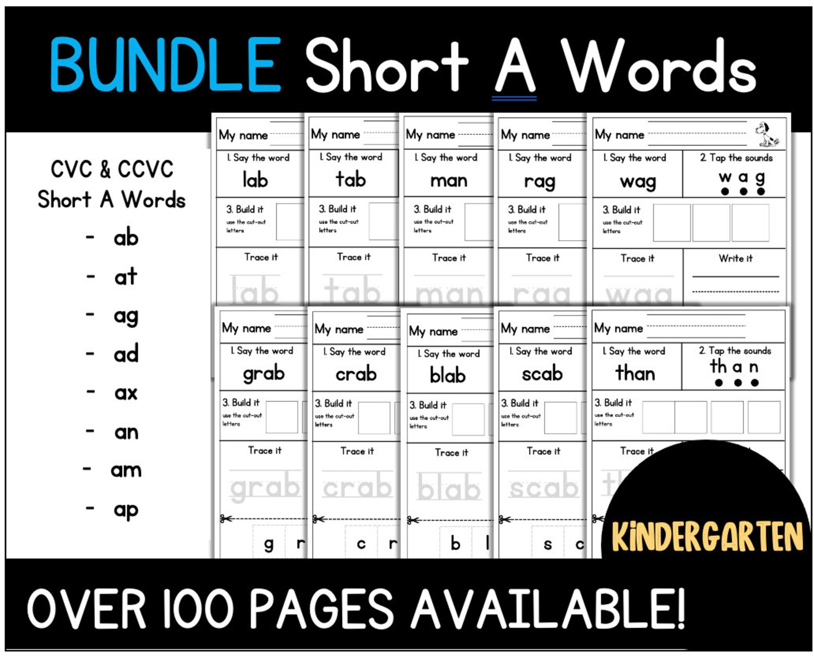 BUNDLE Short A Words | Cvc and Ccvc Short A Words | Word Family ...