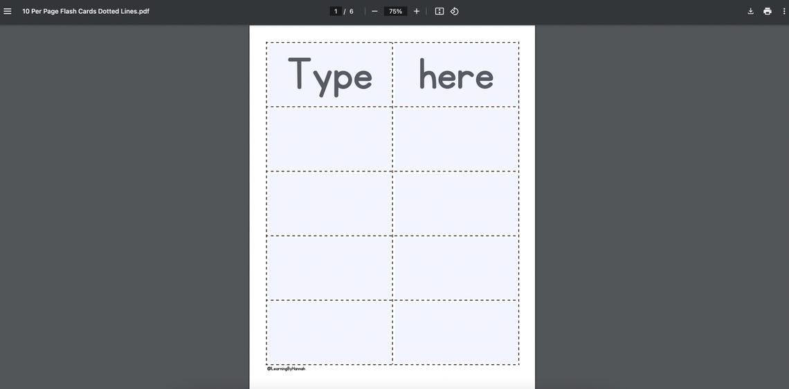 Editable Flash Cards With Dotted Lines - 10 per Page | Flashcards ...