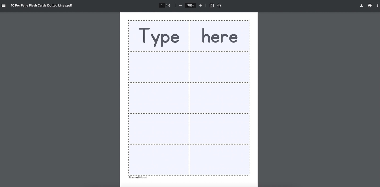 Editable Flash Cards With Dotted Lines - 10 per Page | Flashcards ...