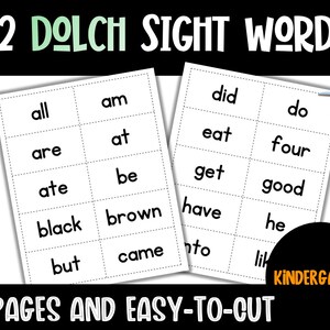 Kindergarten Dolch Sight Words Downloadable Kindergarten Flash Cards ...
