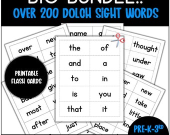 Kindergarten Dolch Sight Words Downloadable | Kindergarten Flash Cards ...