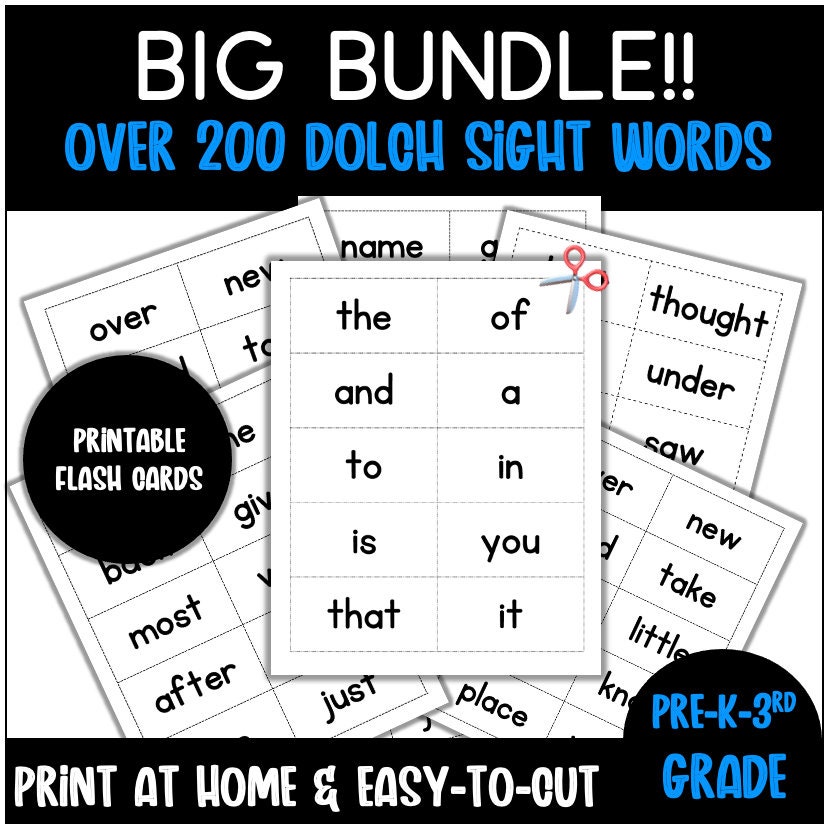 BIG BUNDLE Dolch Sight Words Downloadable | Sight Word Flash Cards ...