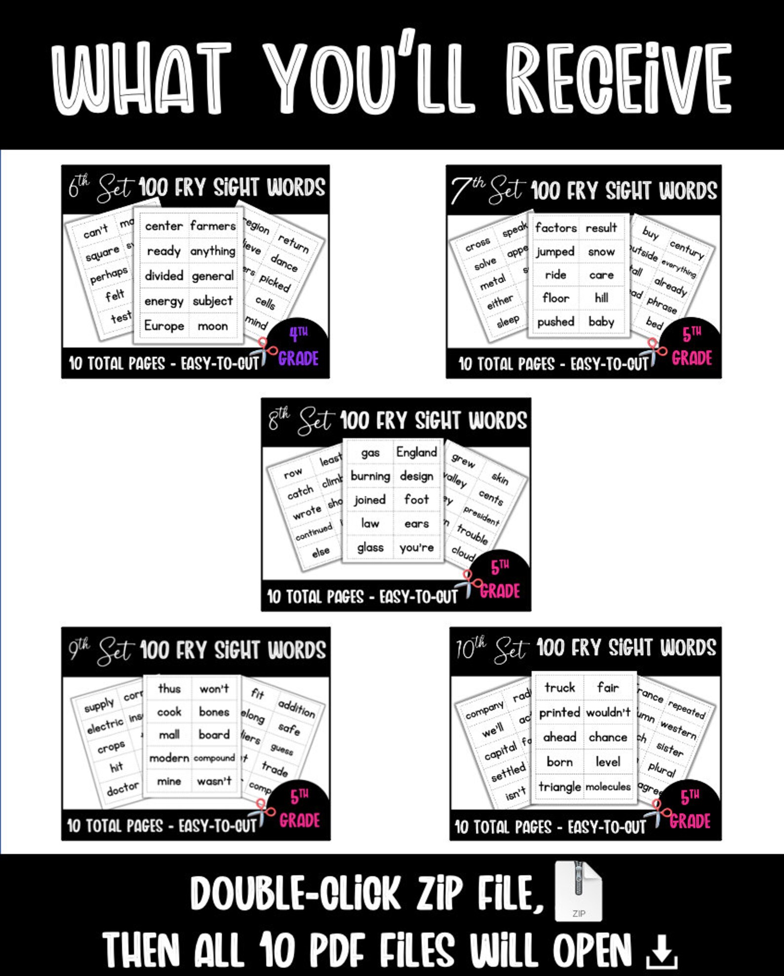 1,000 Fry Sight Words Downloadable BIG BUNDLE | Sight Words Printable ...