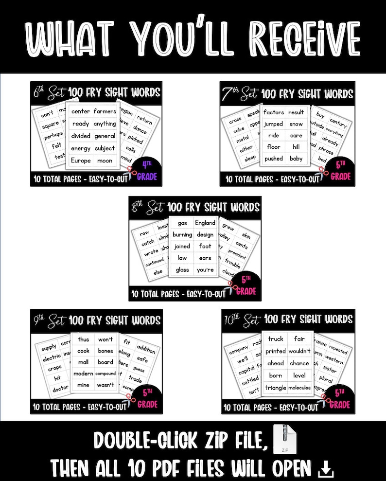 1,000 Fry Sight Words Downloadable BIG BUNDLE | Sight Words Printable ...