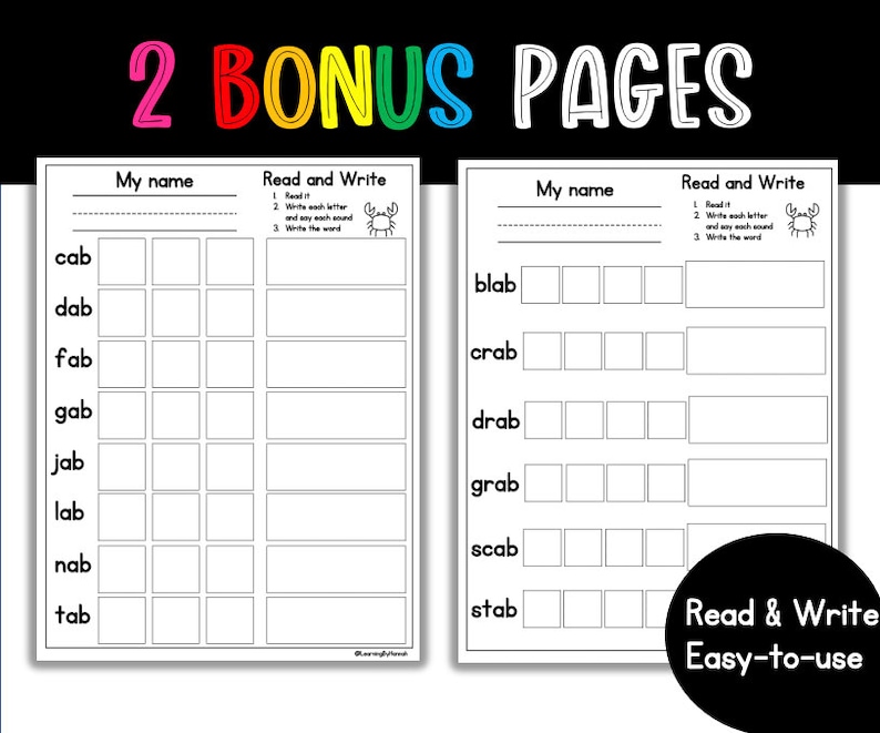 CVC ab Word Family Worksheets CVC Words Kindergarten Reading ...