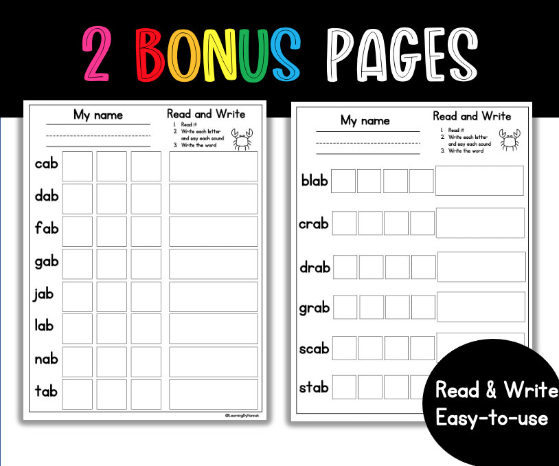 CVC -ab Word Family Worksheets | CVC Words | Kindergarten Reading ...