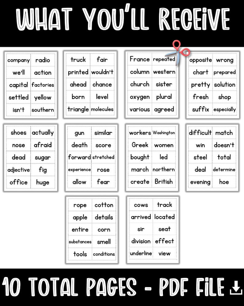 Tenth Set of 100 Fry Sight Words Downloadable | Sight Word Printable ...