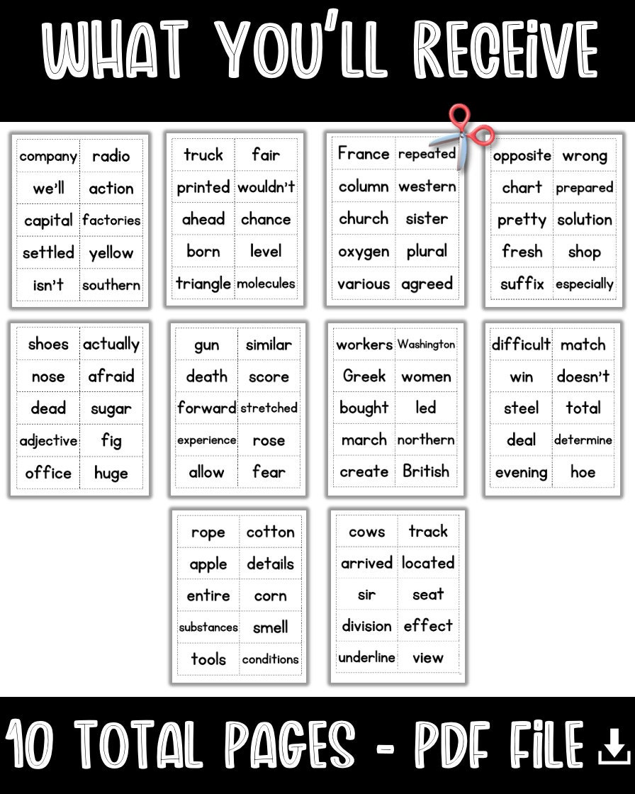 Tenth Set of 100 Fry Sight Words Downloadable | Sight Word Printable ...