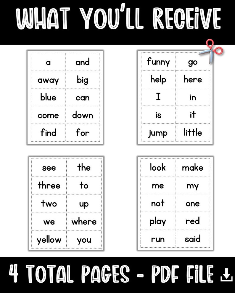 Pre-k Dolch Sight Words Downloadable | Preschool Flash Cards ...