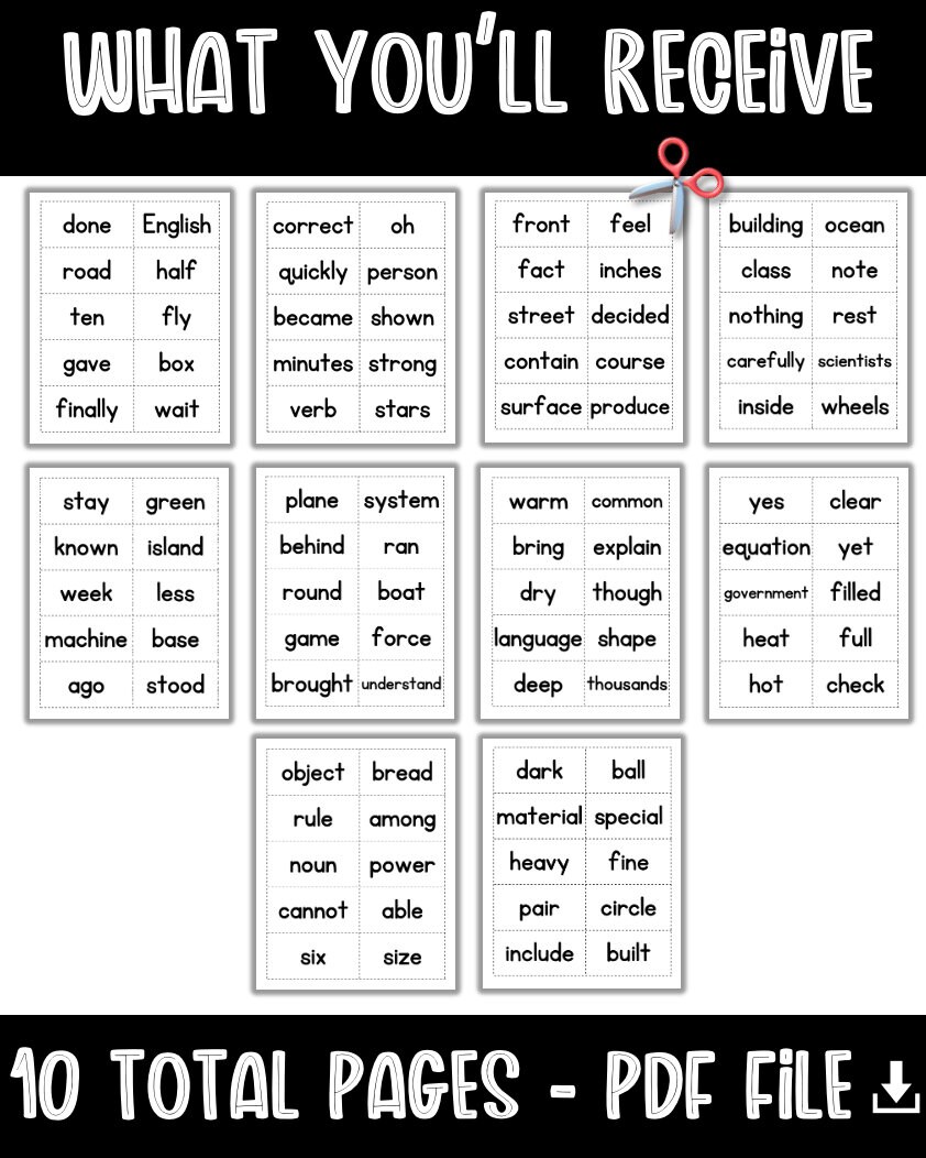 Fifth Set of 100 Fry Sight Words Downloadable | Sight Word Printable ...