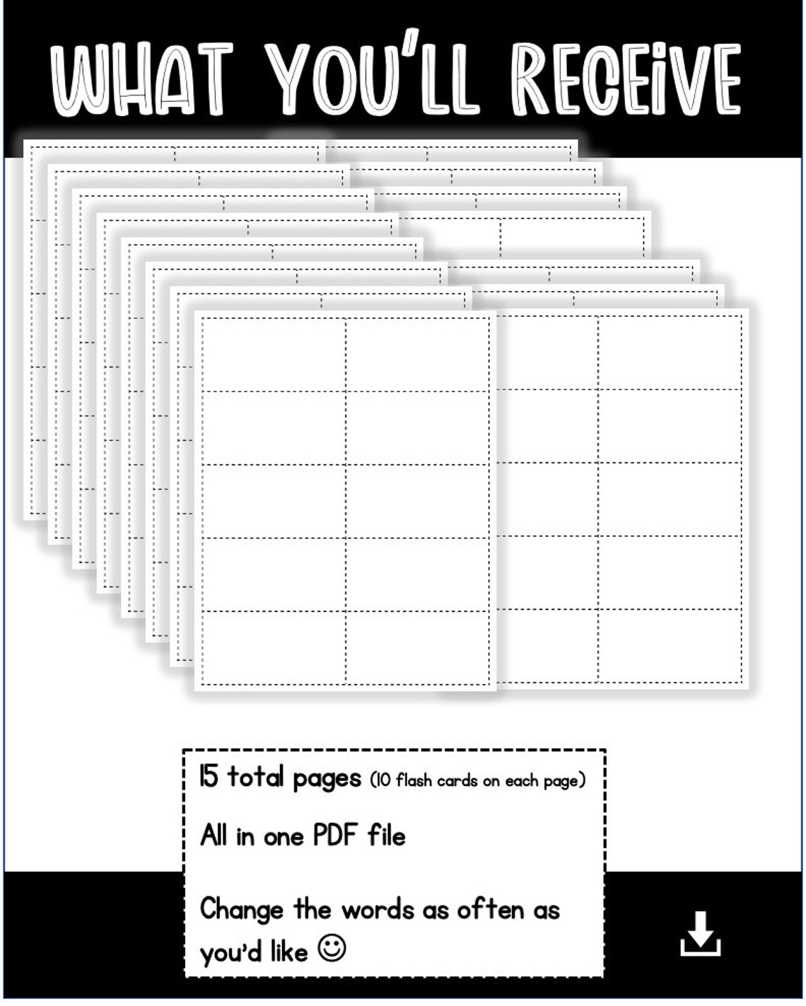15 Blank Pages of Editable Flash Cards With Dotted Lines - 10 per Page ...