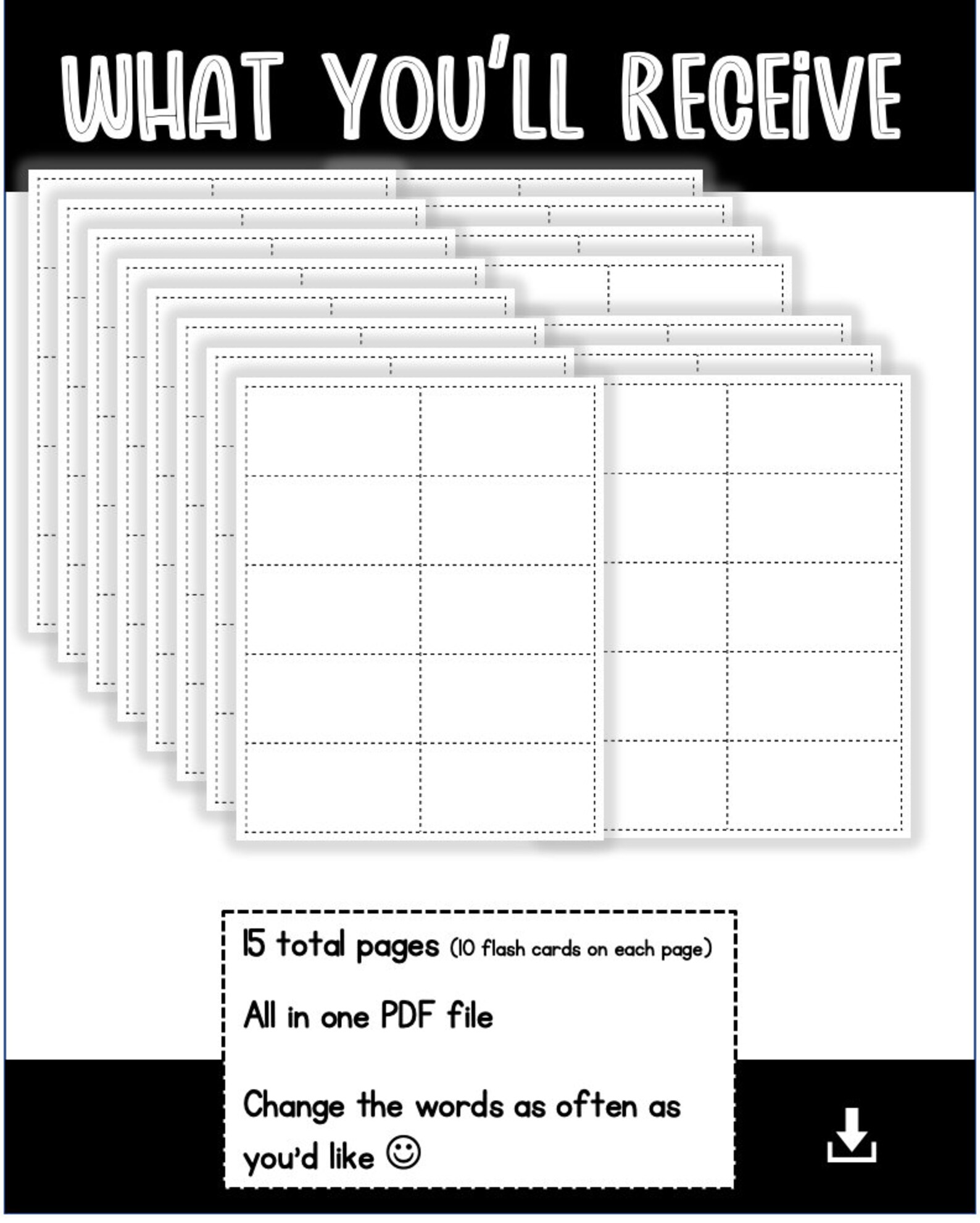 15 Blank Pages of Editable Flash Cards With Dotted Lines - 10 per Page ...