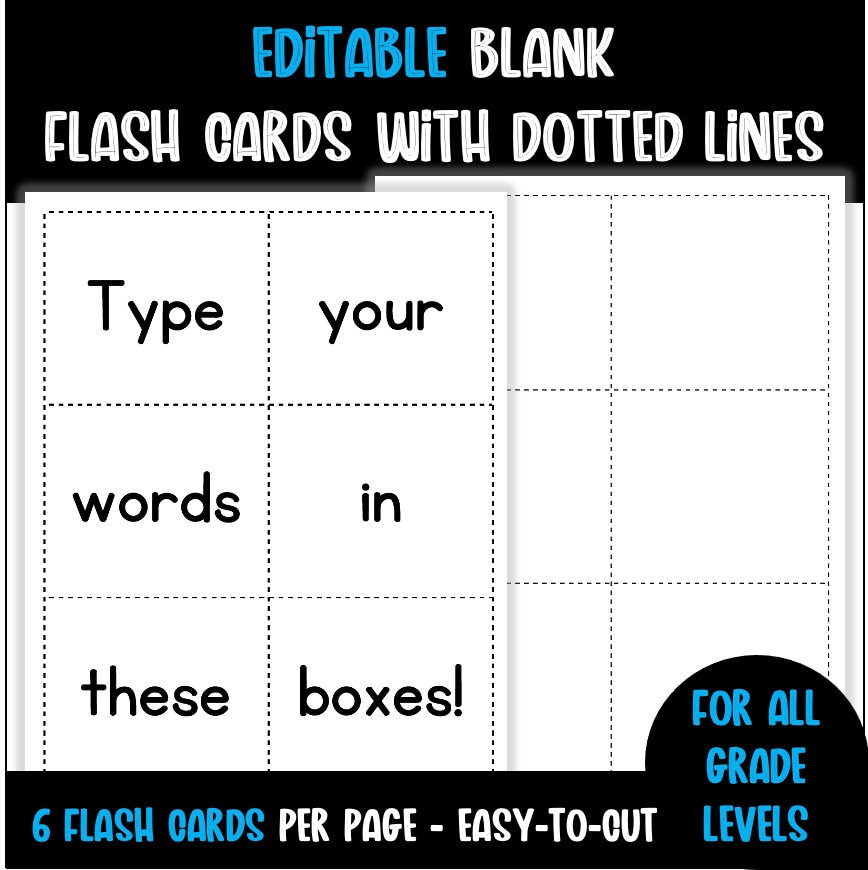 Editable Flash Cards With Dotted Lines - 6 per Page | Flashcards ...
