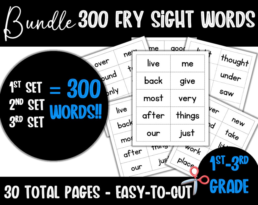 BUNDLE 300 Fry Sight Words Downloadable Fry Sight Words - Etsy