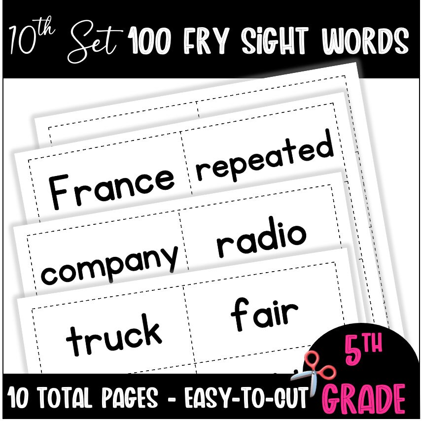 Tenth Set of 100 Fry Sight Words Downloadable | Sight Word Printable ...