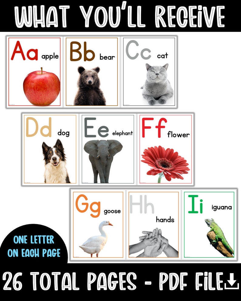 26 Alphabet Posters Downloadable Alphabet Flash Cards - Etsy