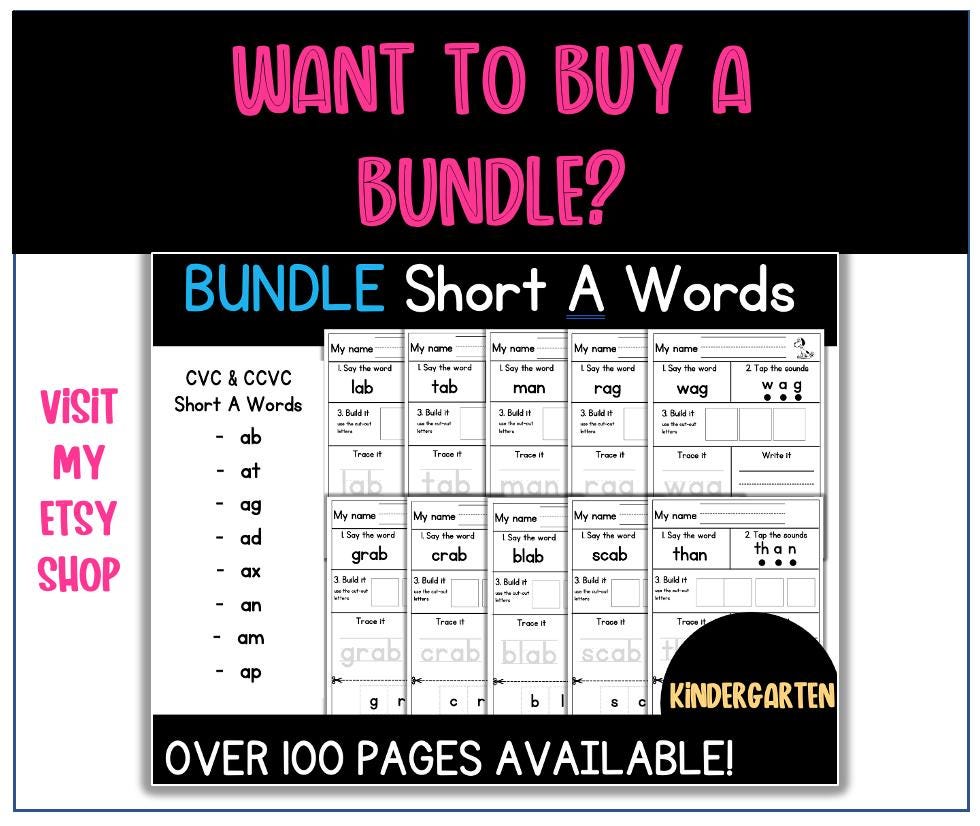 CVC -ag Word Family Worksheets | CVC Words | Kindergarten Reading ...