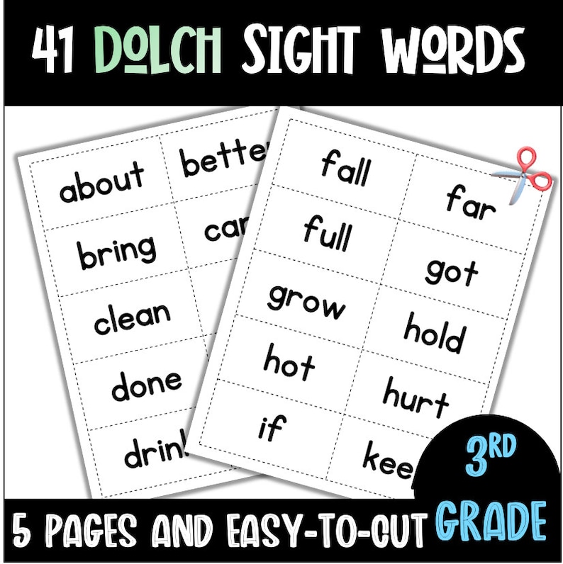 Third Grade Dolch Sight Words Downloadable | Third Grade Flash Cards ...