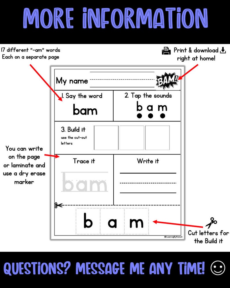 CVC -am Word Family Worksheets | CVC Words | Kindergarten Reading ...