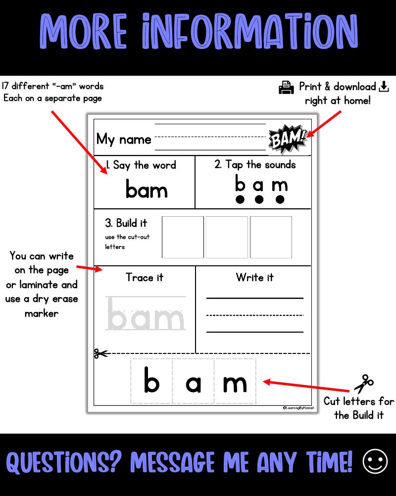 CVC -am Word Family Worksheets | CVC Words | Kindergarten Reading ...