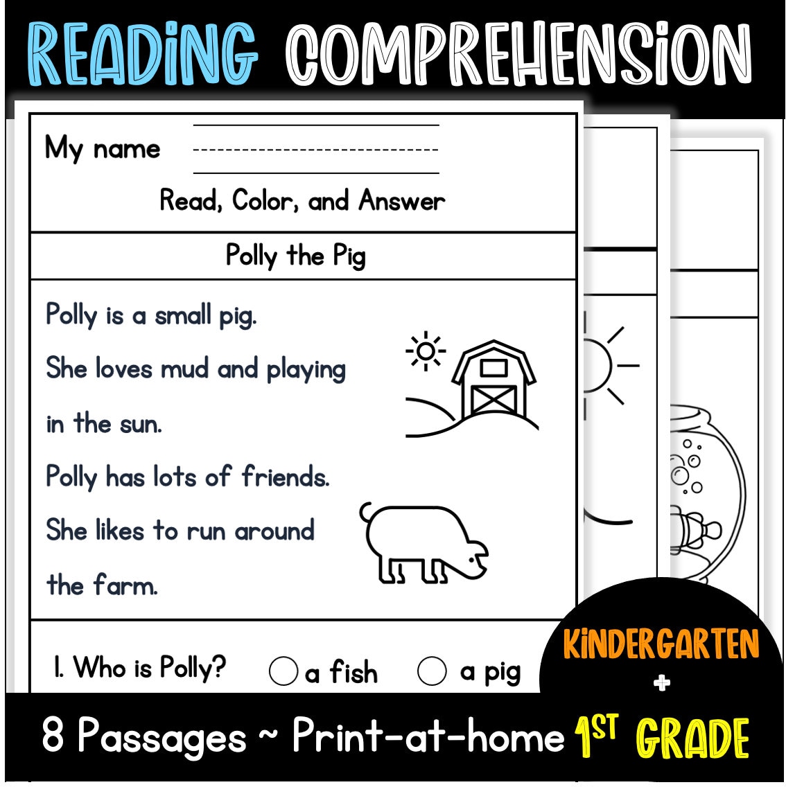 Read, Color & Answer - Reading Comprehension Passages for Early Readers ...