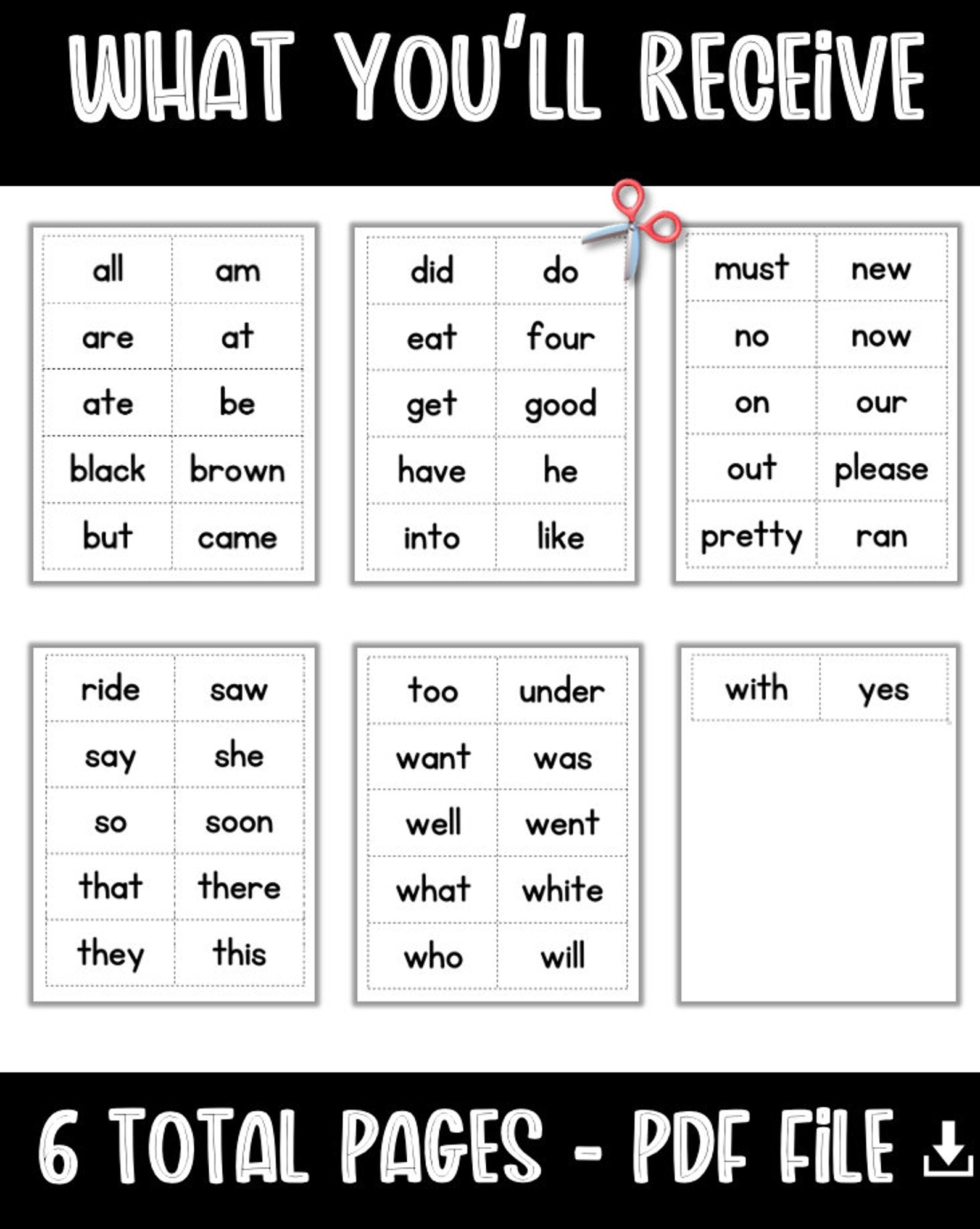 Kindergarten Dolch Sight Words Downloadable | Kindergarten Flash Cards ...