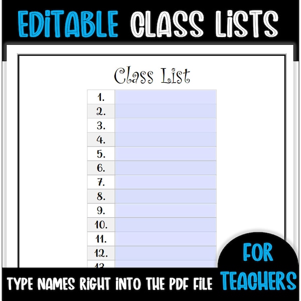 Teacher Template Class List - Etsy