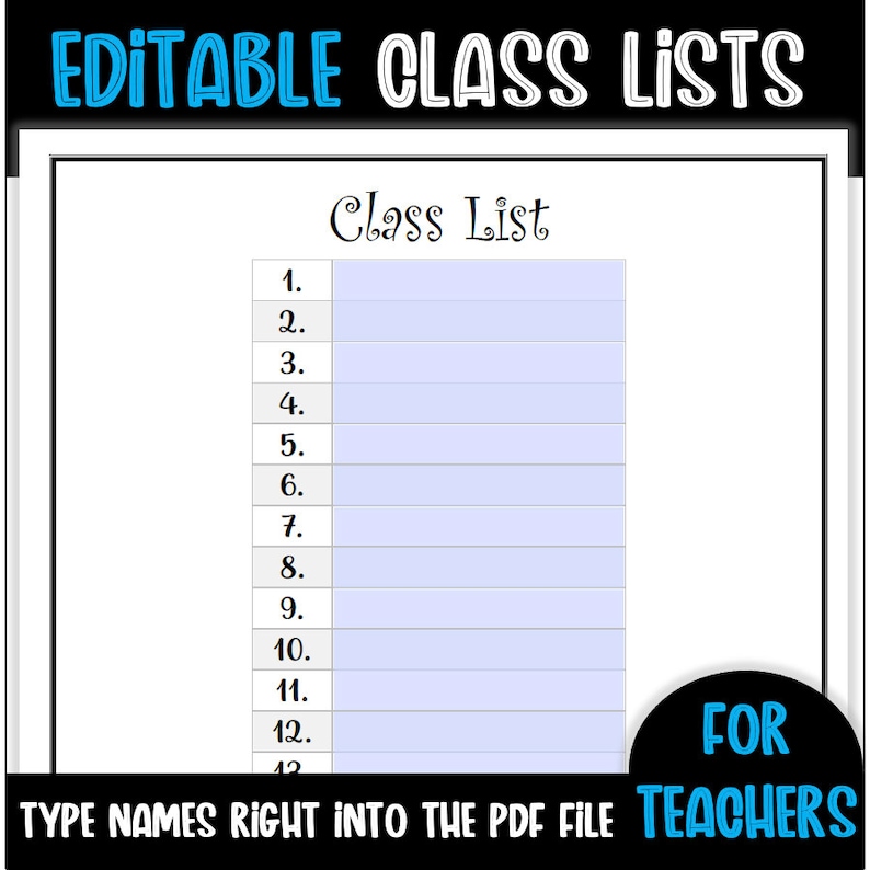 Class List PDF - Customizable & Editable for Teachers - Etsy